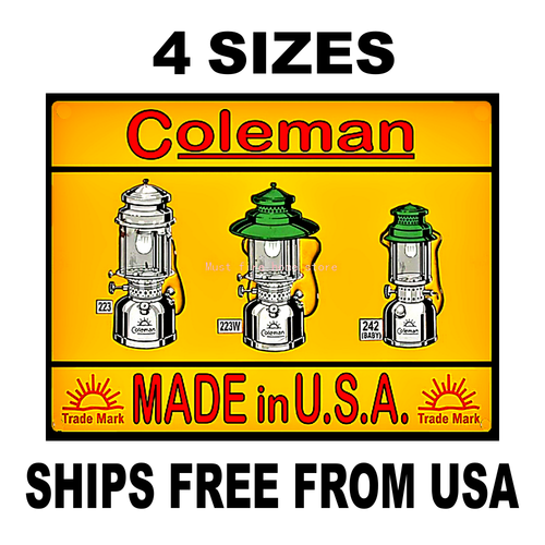 COLEMAN SIGN STICKER VINTAGE REPLICA CAMPING COLEMAN LANTERNS 4 SIZES ...