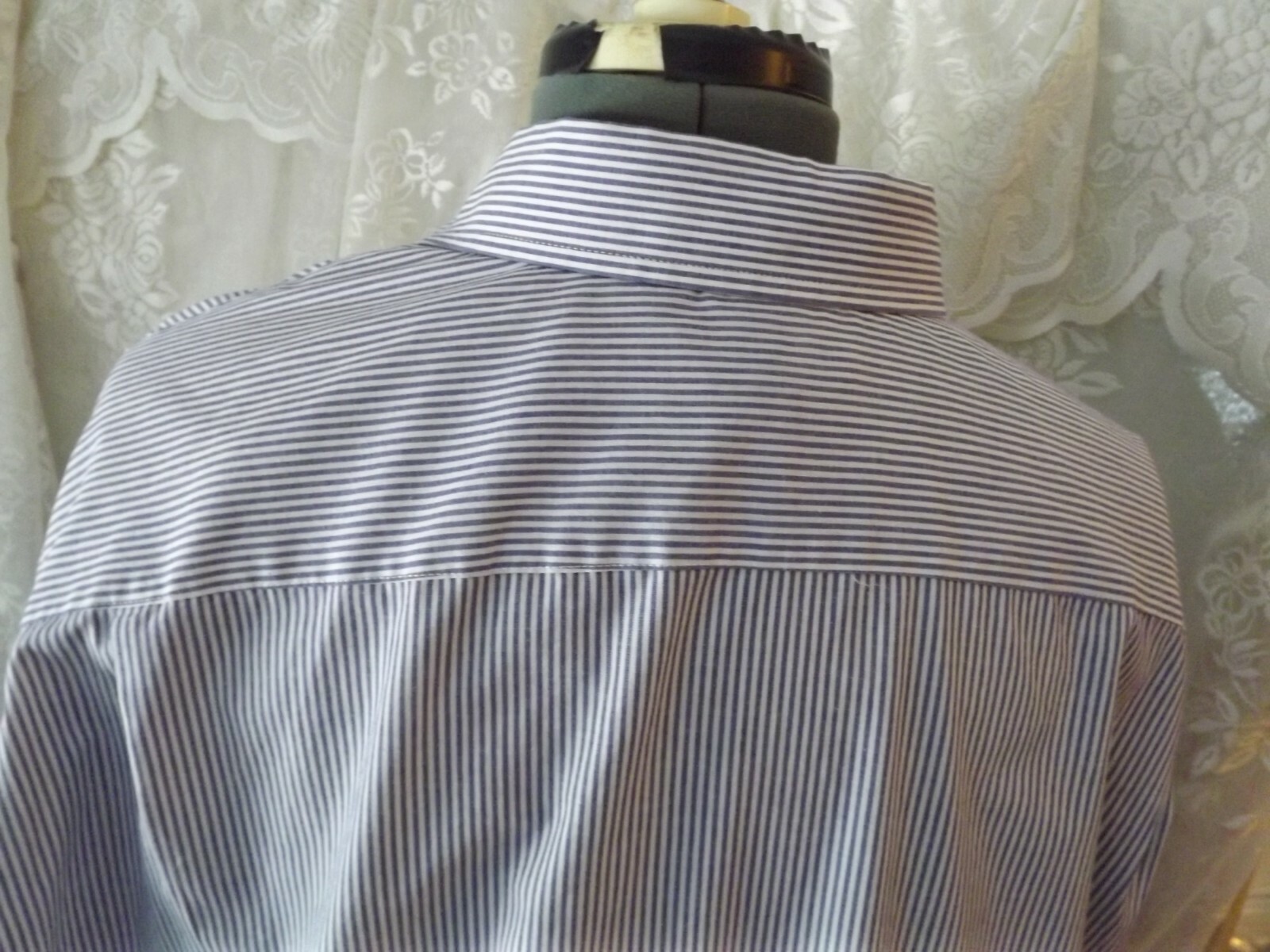 CROFT & BARROW MENS DRESS SHIRT 18 1/2 36 BLUE WHITE PINPOINT STRIPES ...