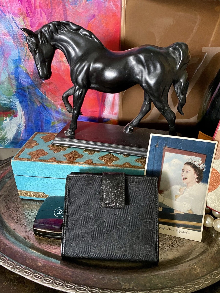 store discount sale Vintage GUCCI Black GG Clutch French WALLET Handbag ...