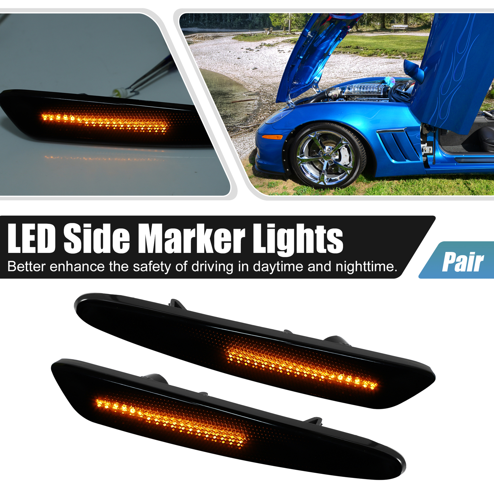 1 Pair LED Side Marker Turn Signal Lights Assembly Smoked for Chevy ...