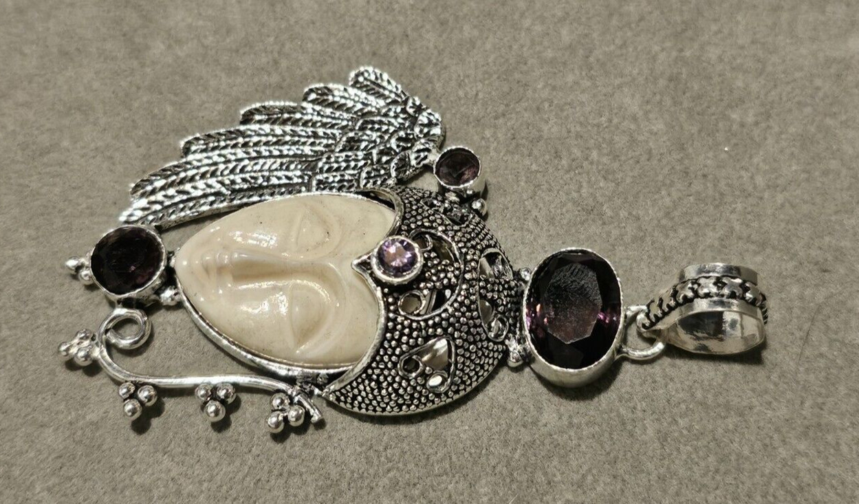 925 Silver Ivory Color Bali Goddess Pendant Purple Am… - Gem