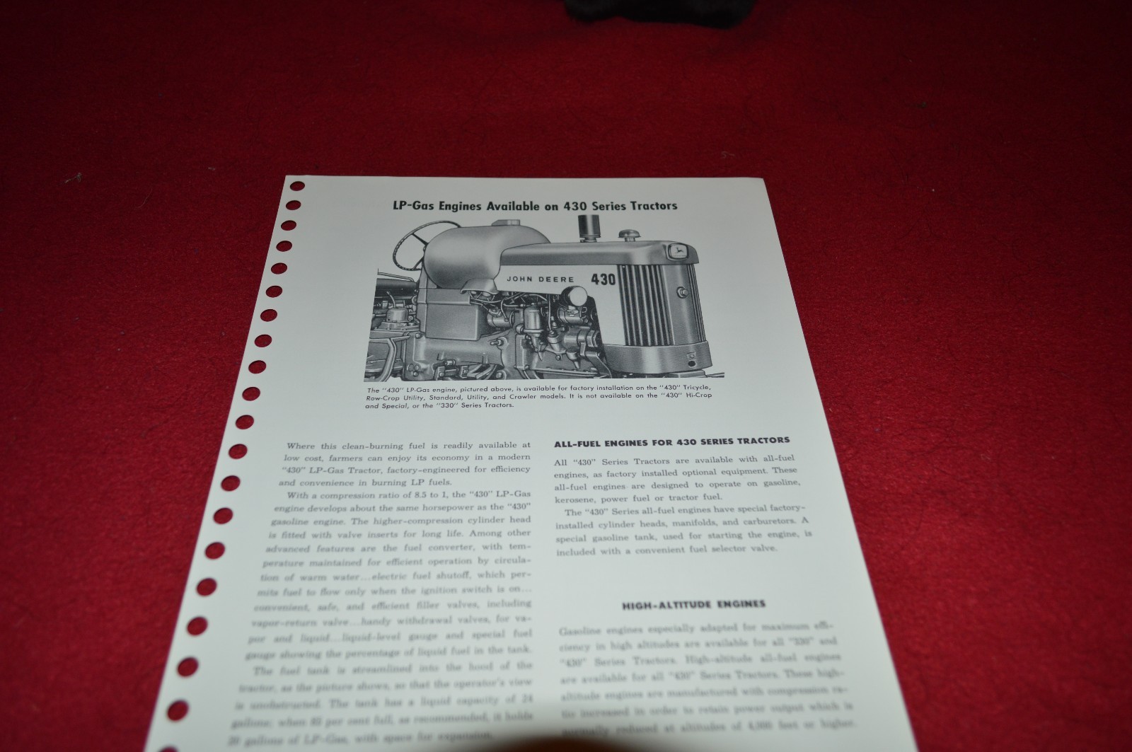 John Deere 430 Tractor LP Engine Specification Sheet HVPA | eBay