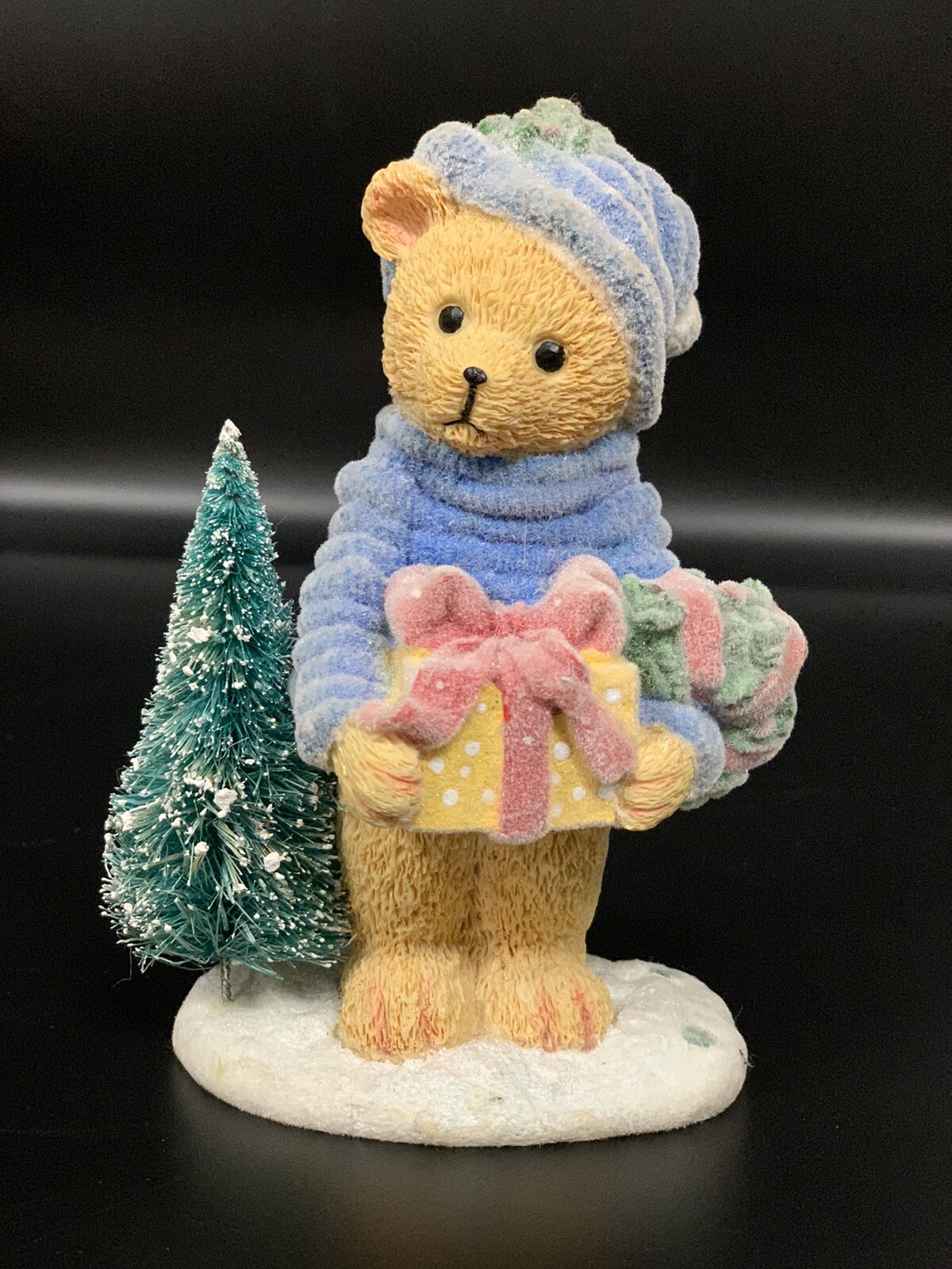 Vintage Fuzzy Flocked Teddy Bear Figurine Christmas Decor Collectible 5 ...