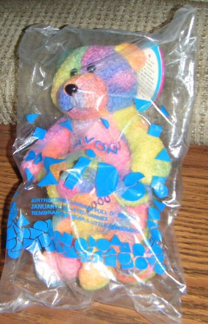 2000 REMBRANDT & LITTLE BEAR BEANIE Avon Millennium Garnet Birthstone ...