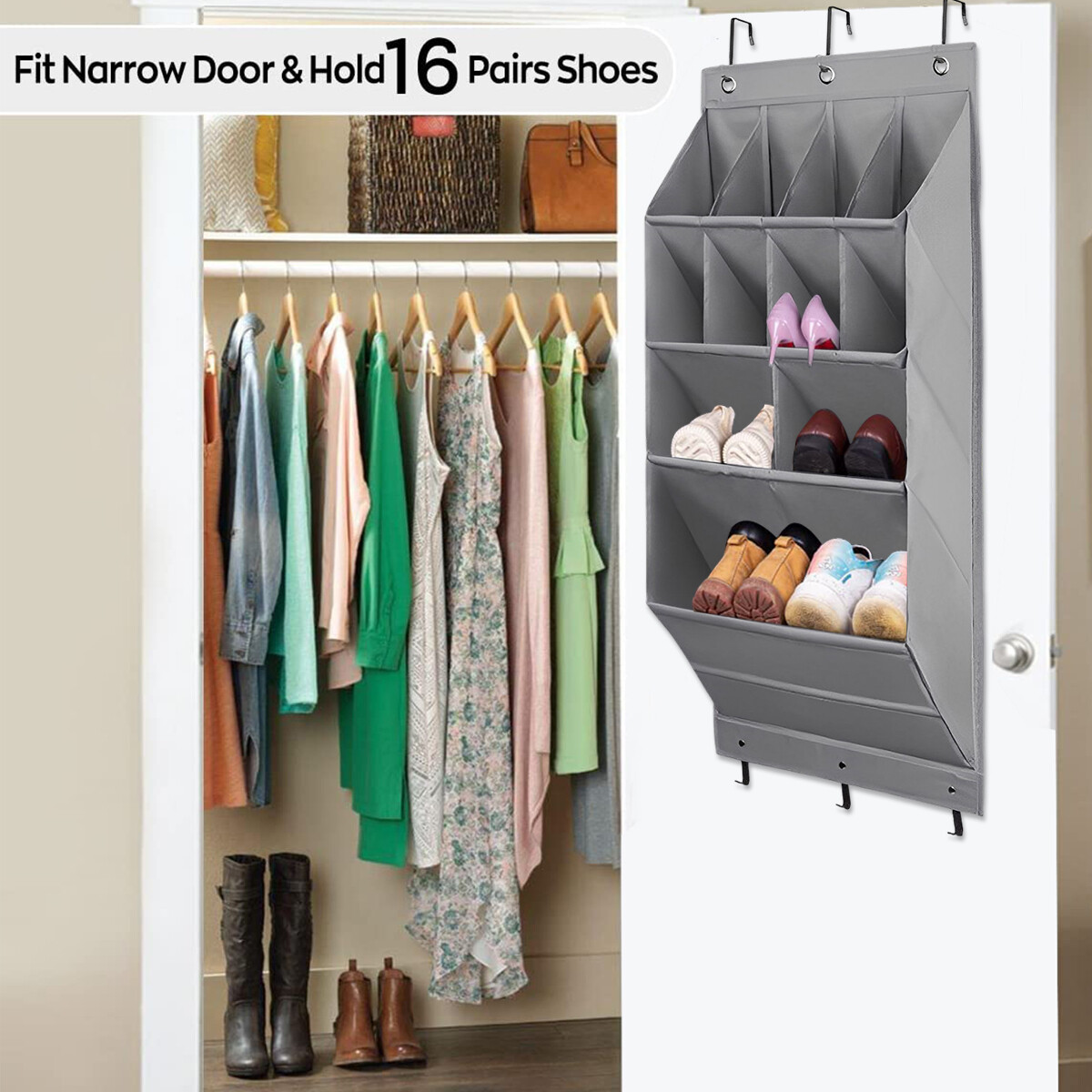 Over the Door Shoe Rack 11 Pockets Hooks Hanging Organizer Storage Door ...