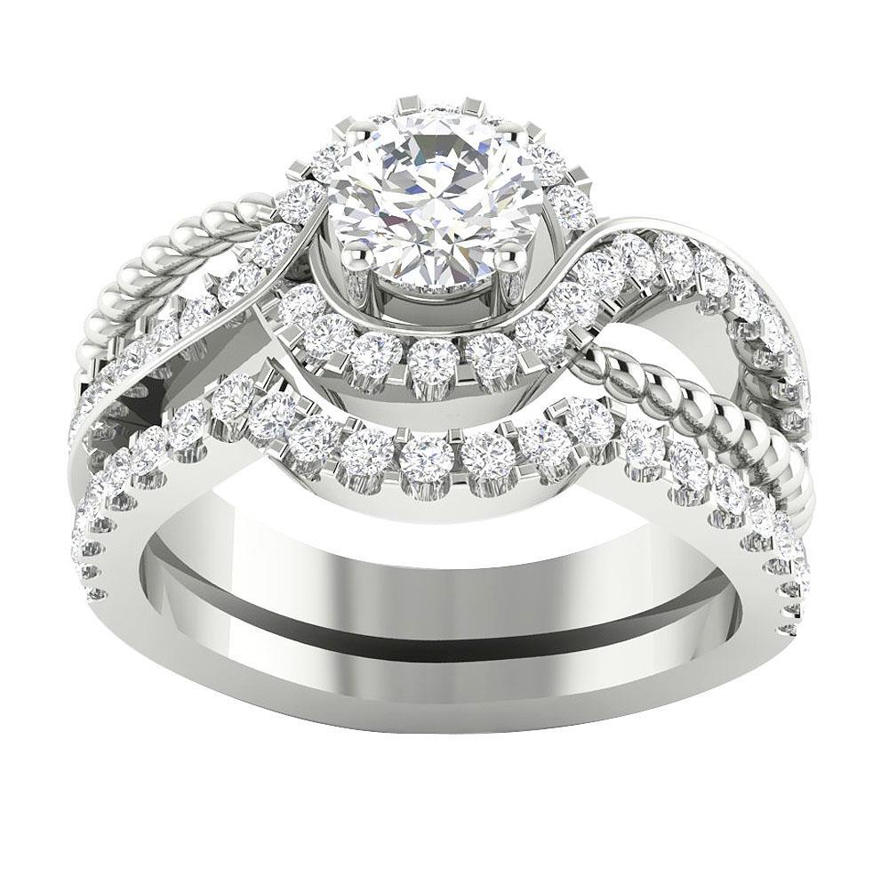 Bridal Engagement Round Diamond Ring Set SI1 G 1.55 Ct 14K Solid Gold ...