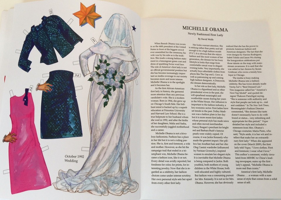 Lovely MICHELLE OBAMA Paper Doll Book by David Wolfe--NOW BACK IN STOCK ...