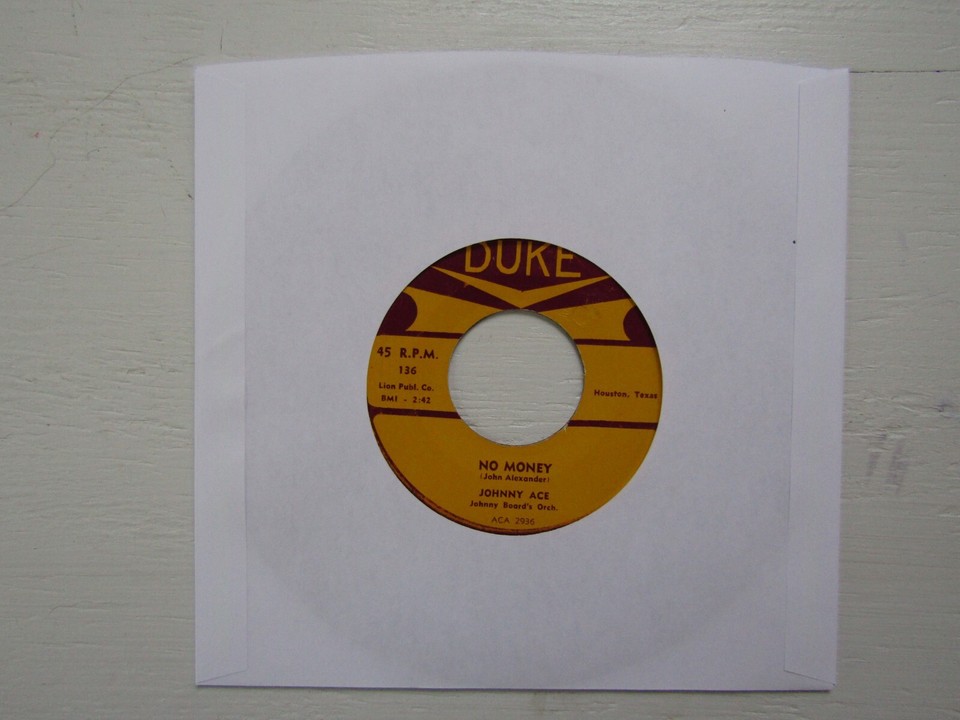 Vintage 45 RPM Duke Records Johnny Ace 136 Pledging my Life / No Money ...