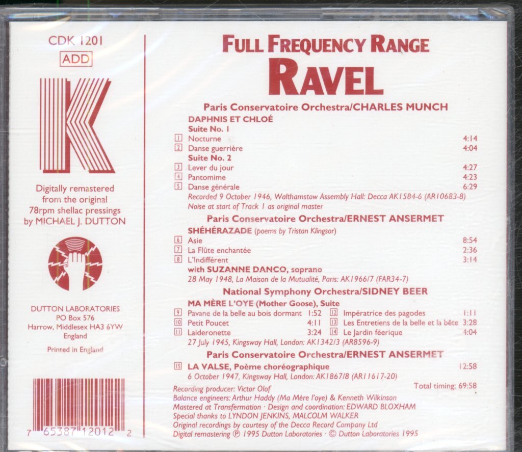 CDK1201 Various Artists Full Frequency Range Ravel CD UK Dutton ...