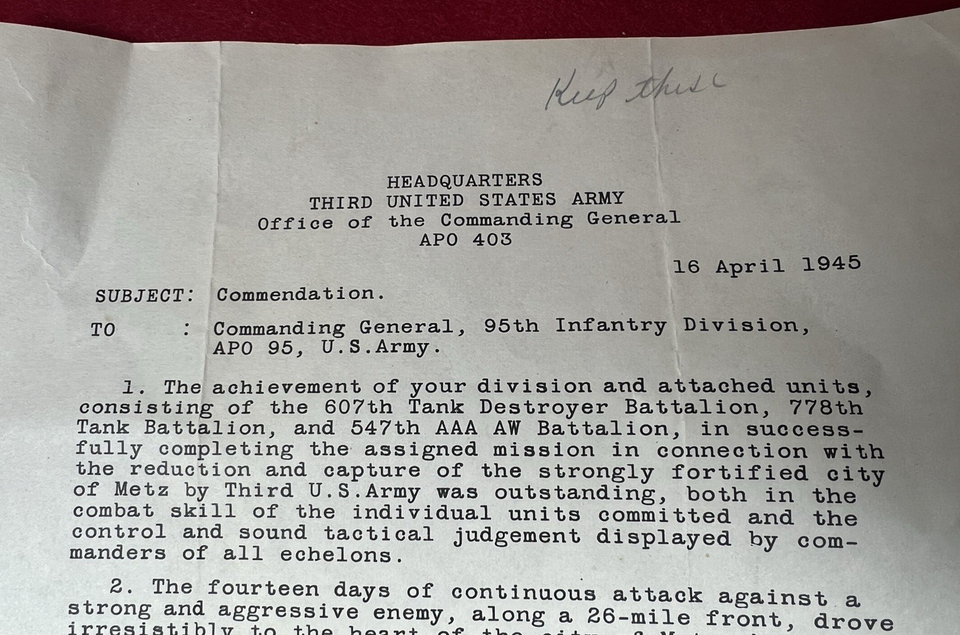 US Army Major General George S Patton IV Document to Major Edward L ...