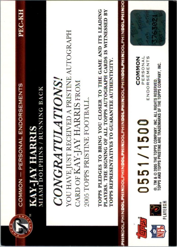2005 Topps Pristine Personal Endorsements Autographs #KH Kay-Jay Harris ...