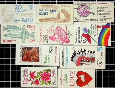 10 US MNH UNEXPLODED STAMP BOOKLETS FROM 1985 ~ 1994. 162 STAMPS. CV ...