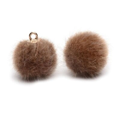Handcrafted Latte Brown Vegan Faux Mink Fur Fuzzy Ball Pendants Charms ...