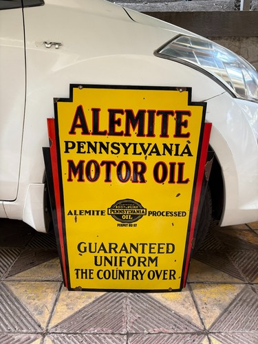 Vintage "ALEMITE PENNSYLVANIA MOTOR OIL" PORCELAIN ENAMEL SIGN 30" x 24 ...