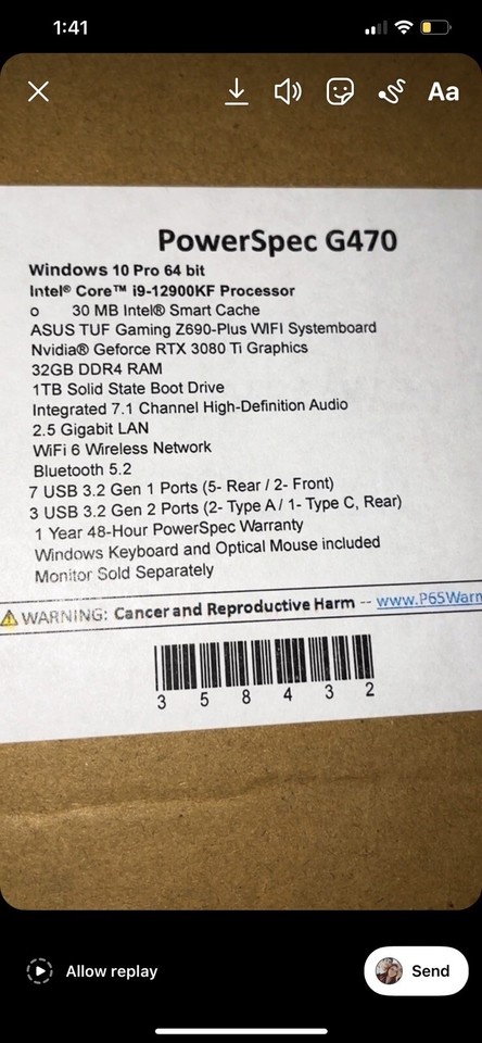 PowerSpec G470 Windows 10! Pro 64 Bit Intel Core i9-12900KF Processor ...