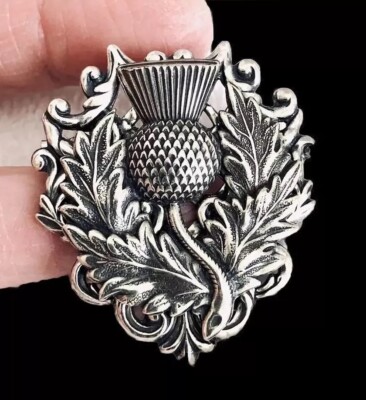 Thistle Pin Brooch Sterling Silver plate Celtic Irish Scarf Coat Cloak ...