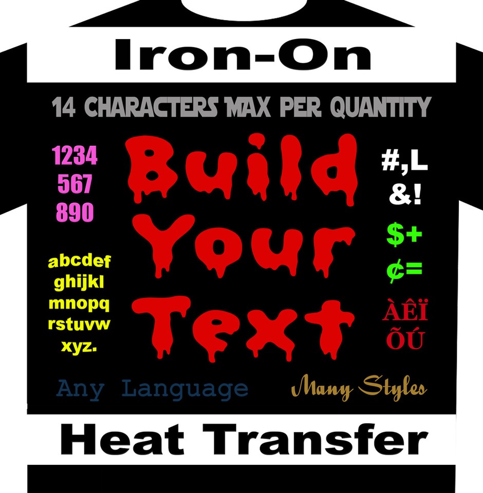 Iron-on Build Your Text - Heat Transfer Words Numbers Decal | eBay