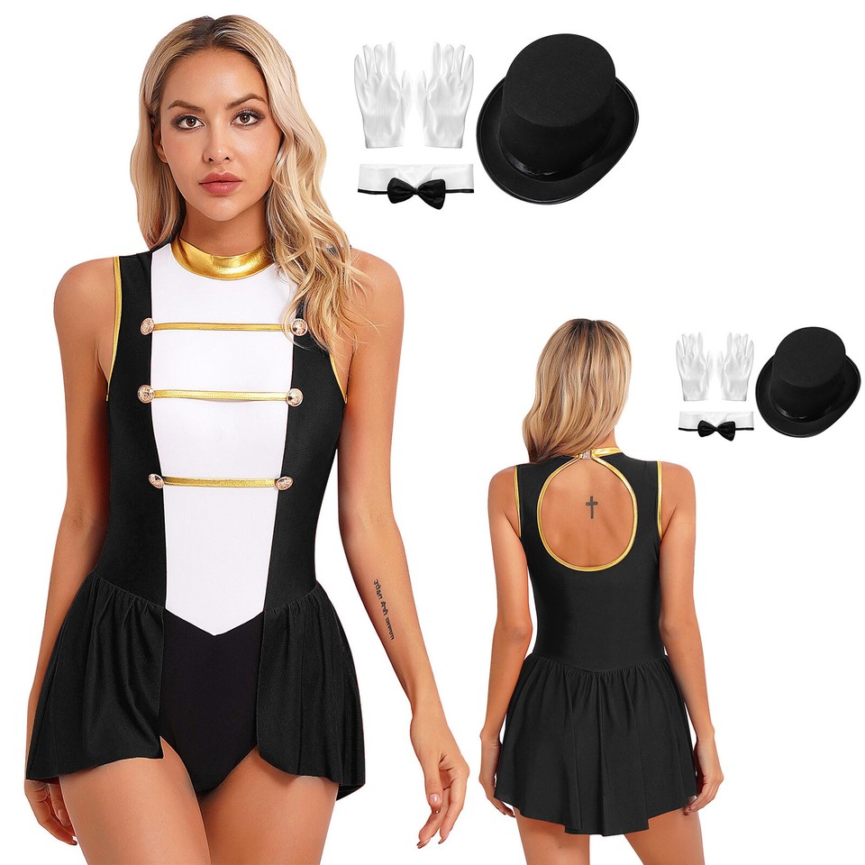 Womens Circus Ringmaster Jumpsuit Dress Halloween Showman Stage Shows ...