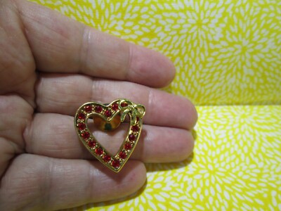 Vintage Avon Upcycled Gold Tone & Red Rhinestone Heart Lapel Pin w ...