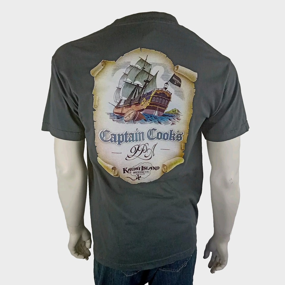 KAUAI ISLAND Brewing Co mens size M tshirt grey Captain Cook Port Allen ...