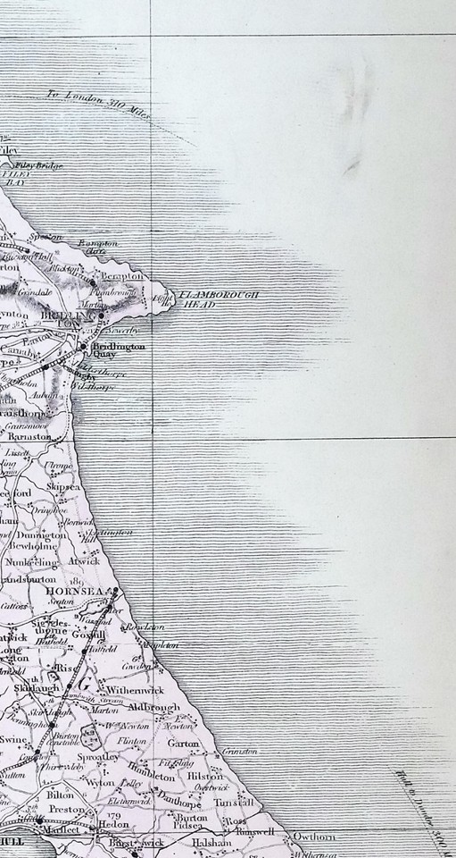 1883 MAP ENGLAND EAST FLAMBOROUGH HEAD HORNSEA SCARBOROUGH FILEY HULL ...