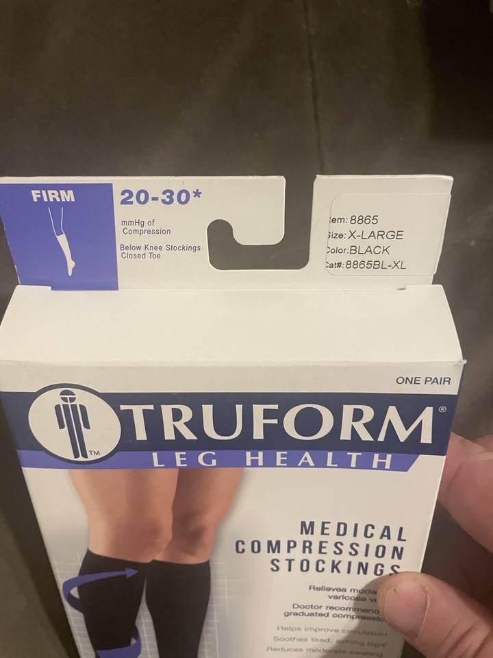 Truform Compression Stockings 20-30 Black XL X-Large Firm Below Knee ...