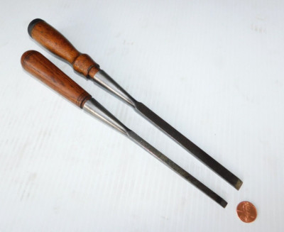 2-VINTAGE TH. WITHERBY CHISELS, 1/4" & 3/8" WIDE, 10-5/8" & 11-5/8 ...