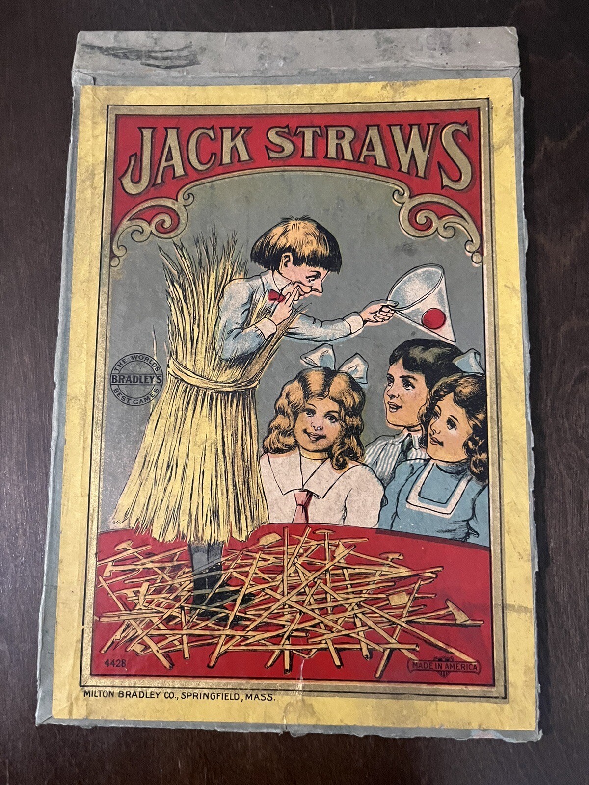 ANTIQUE 1888 Milton Bradley Royal JACK STRAWS Game Lid, Directions On ...