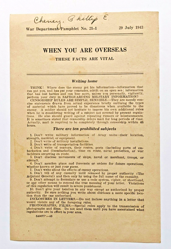 WWII Document When You are Overseas Military World War II Pamphlet 1943 ...