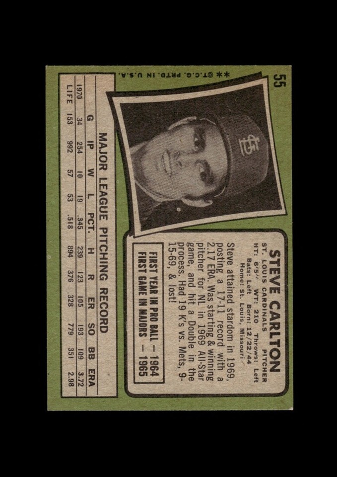 1971 Topps Set-Break # 55 Steve Carlton EX-EXMINT *GMCARDS* | eBay
