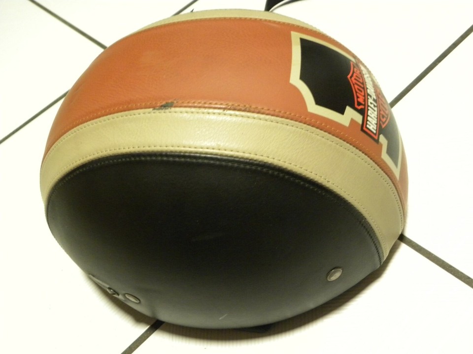 HARLEY racing styled HALF SHELL leather covered helmet SMALL size Free ...