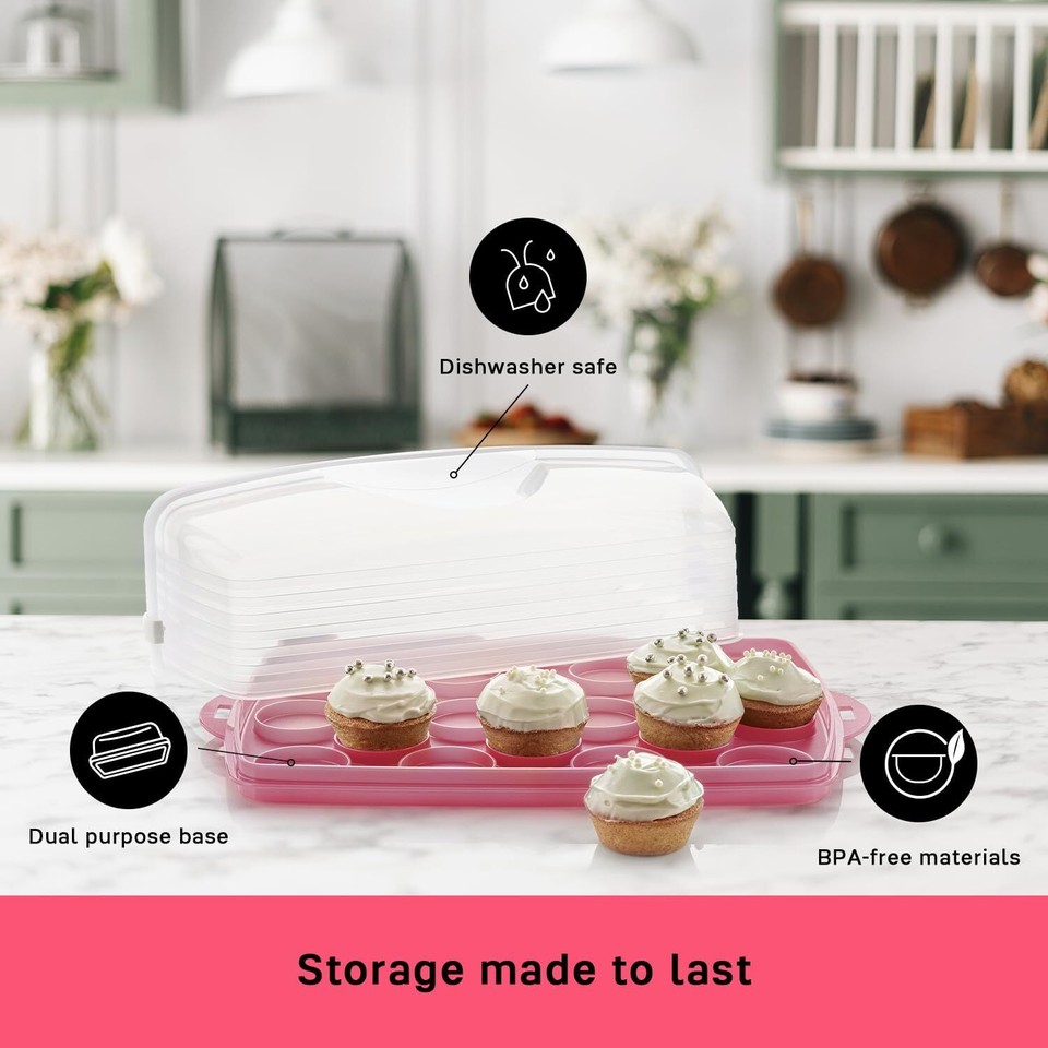 Tupperware - Rectangular Cake and Cupcake Carrier - Holds 18 Cupcakes ...