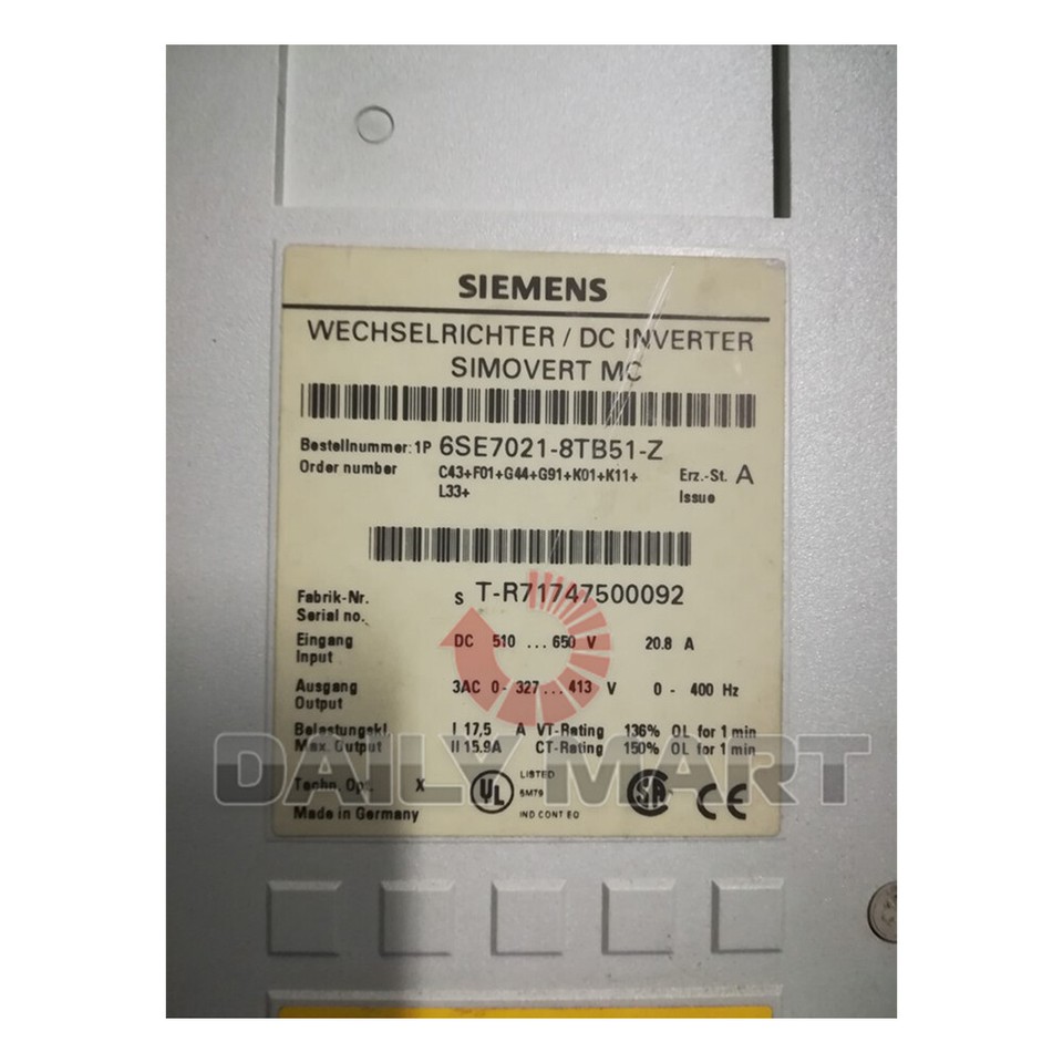 New In Box SIEMENS 6SE7021-8TB51-Z Inverter | eBay