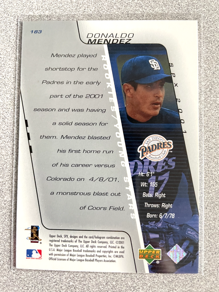 2001 SPx Rookies/Young Stars Donaldo Mendez Rookie Card /1500 #183 ...