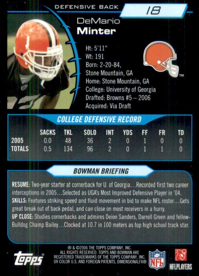 2006 Bowman Chrome DeMario Minter Rookie Cleveland Browns #18 | eBay