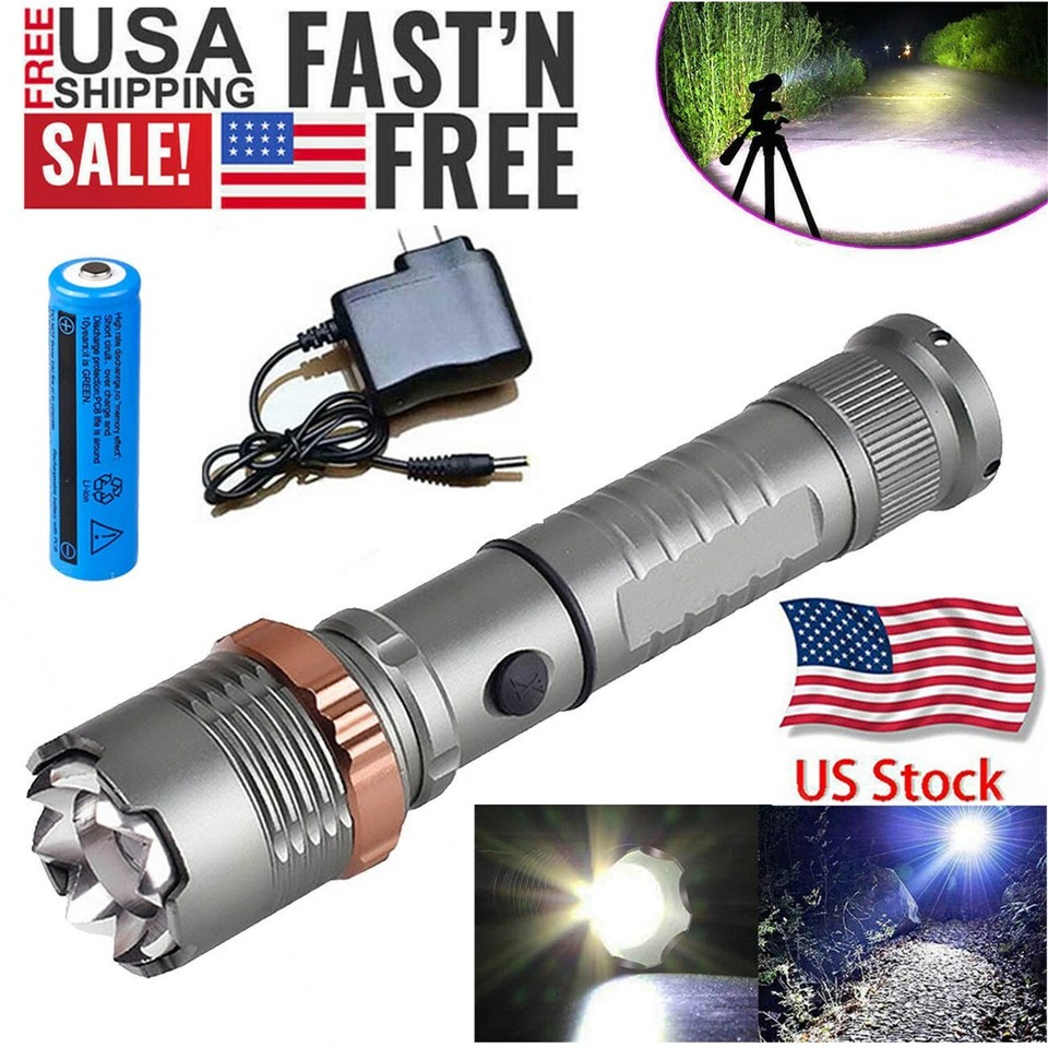 2x Brightest 9500000LM Powerful LED Tactical Flashlight Rechargeable ...