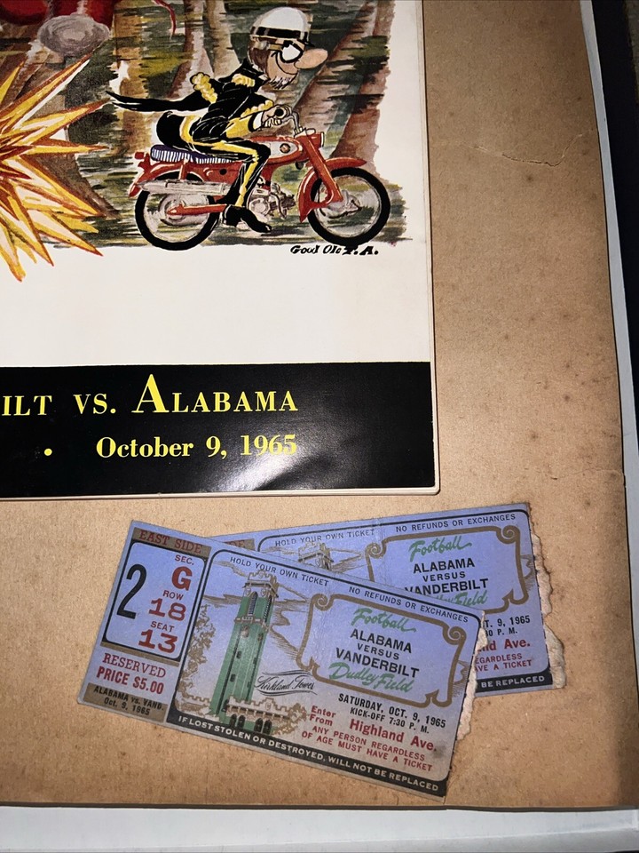 RARE 1965 Vanderbilt vs Alabama Football Program & Two Ticket Stubs 10 ...