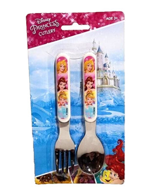 DISNEY PRINCESS KIDS EASY GRIP FLATWARE SPOON & FORK CUTLERY SET | eBay