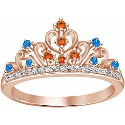 Multi Stone Princess Style Merida Princess Crown Ring 14k Rose Gold ...