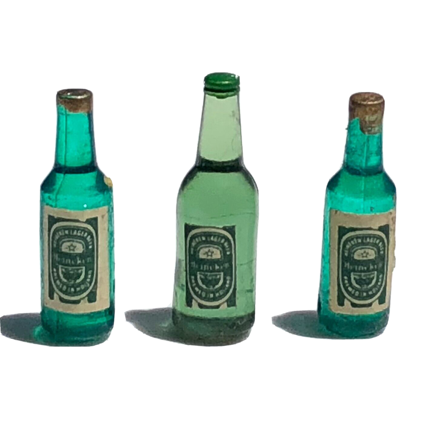 dollhouse miniature beer bottles green lot of 3 Heineken 1:12 scale ...