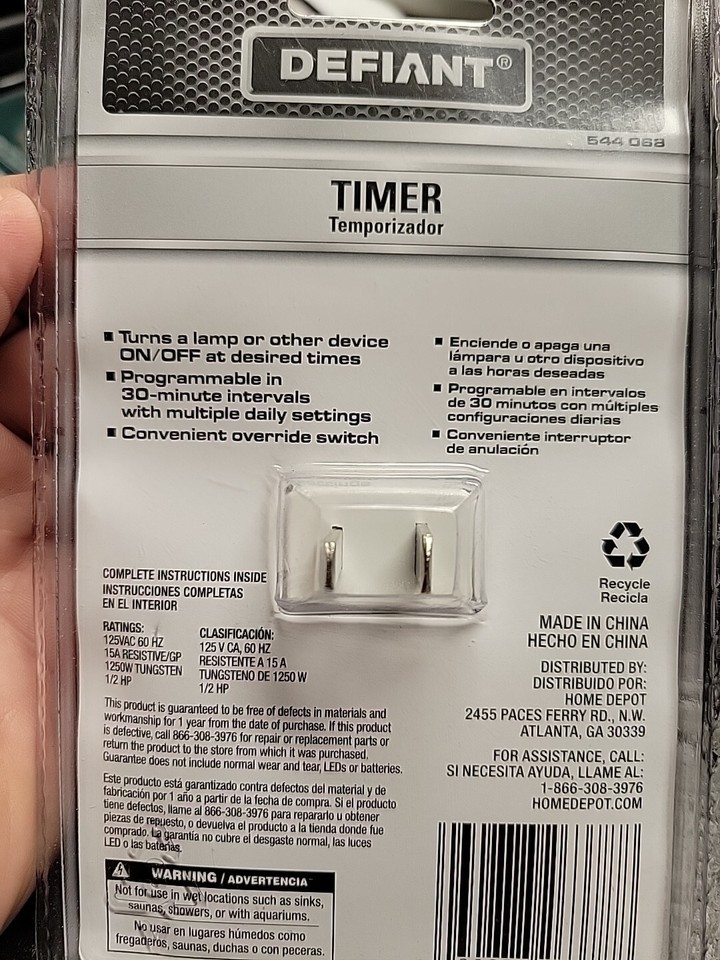 Defiant 544068 Indoor Basic Timer 24-Hour Programmable 1875W Plug-In ...