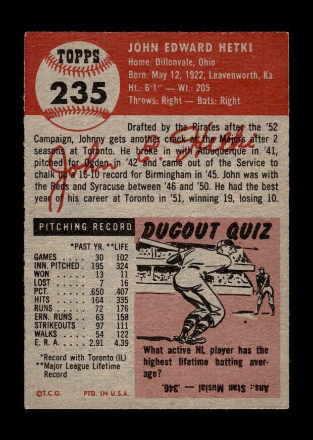 1953 Topps Set-Break #235 John Hetki VG-VGEX *GMCARDS* | eBay