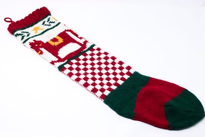Vintage Christmas Stockings Rocking Horse Maroon White Checkered 27 ...