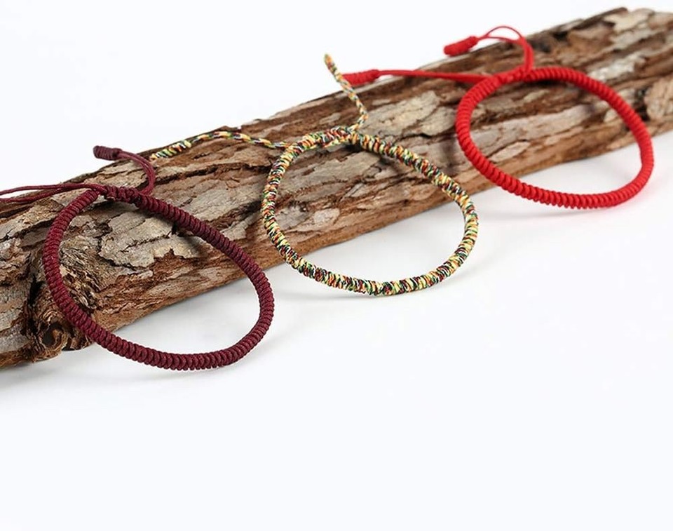 Handmade Tibetan Buddhist Prayer Rope Bracelet - Adjustable Red String ...