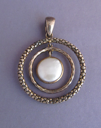 VINTAGE STERLING MICHAEL DAWKINS TRIPLE CIRCLE HALO FLOATING COIN PEARL ...