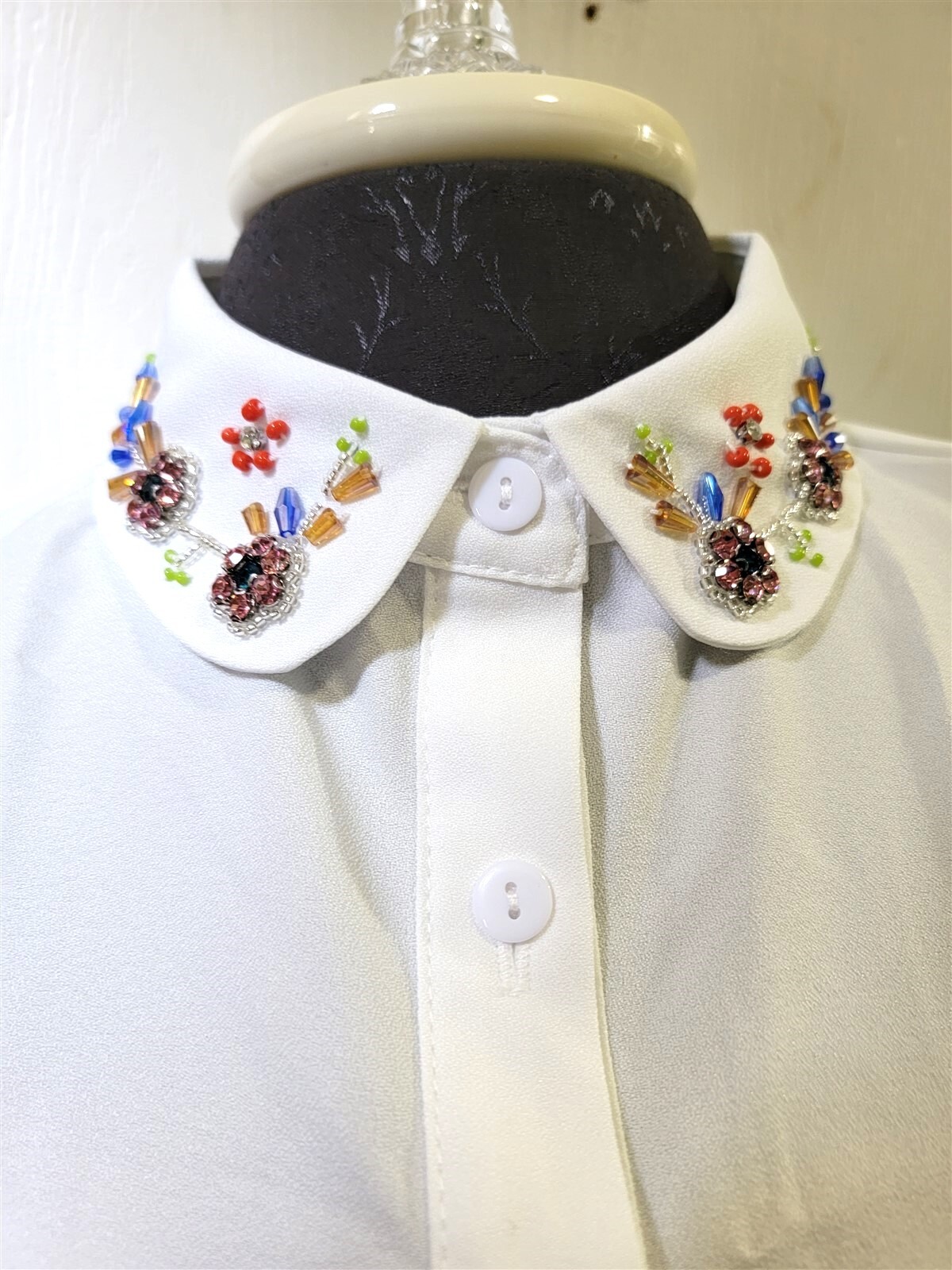 Victorian Trading Beaded White Button Up Dickey Peter Pan Collar 13D | eBay