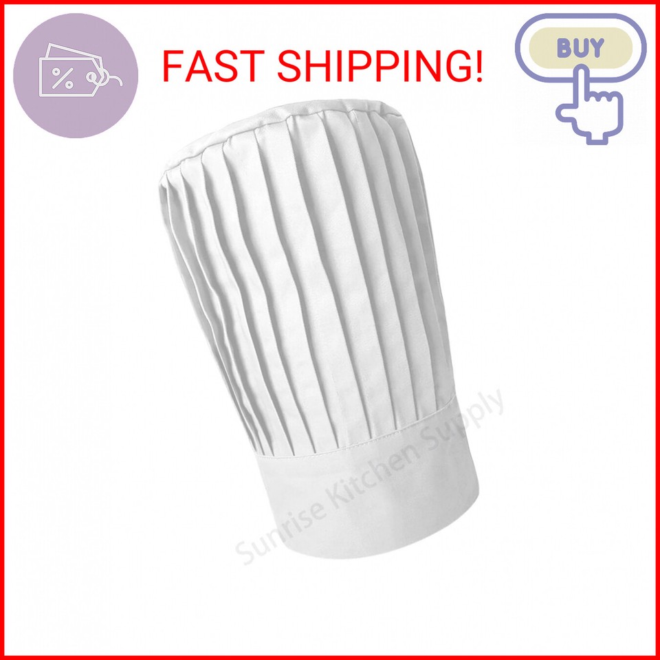 Sunrise Kitchen Supply Tall Chef Hat in White, Adjustable Unisex-Adults ...
