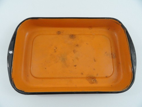 Enamel Ware 14x9 Baking Cake Pan Orange Black Rim Rectangle Vintage ...