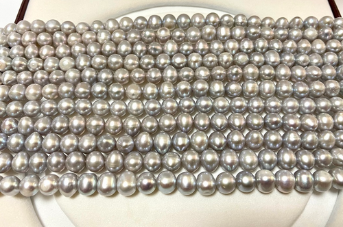 17"9-10mm Natural South Sea Genuine Silver Gray Near Round Pearl ...