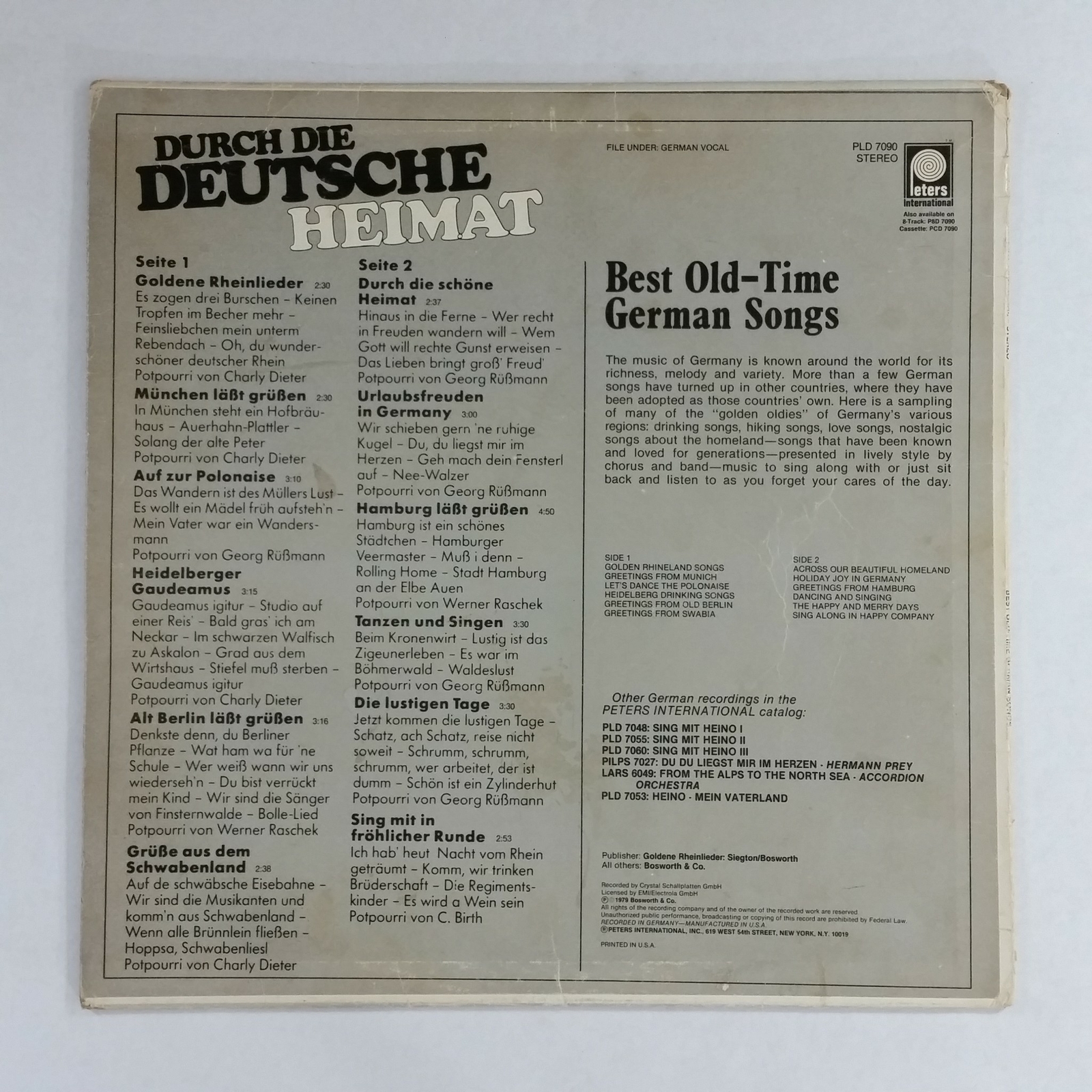 DURCH DIE DEUTSCHE HEIMAT The Best Old Time German Songs PLD7090 F/W LP ...